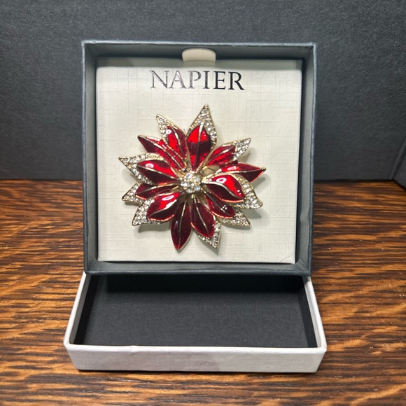 Napier | Jewelry | Napier Red And Gold Floral Brooch | Poshmark